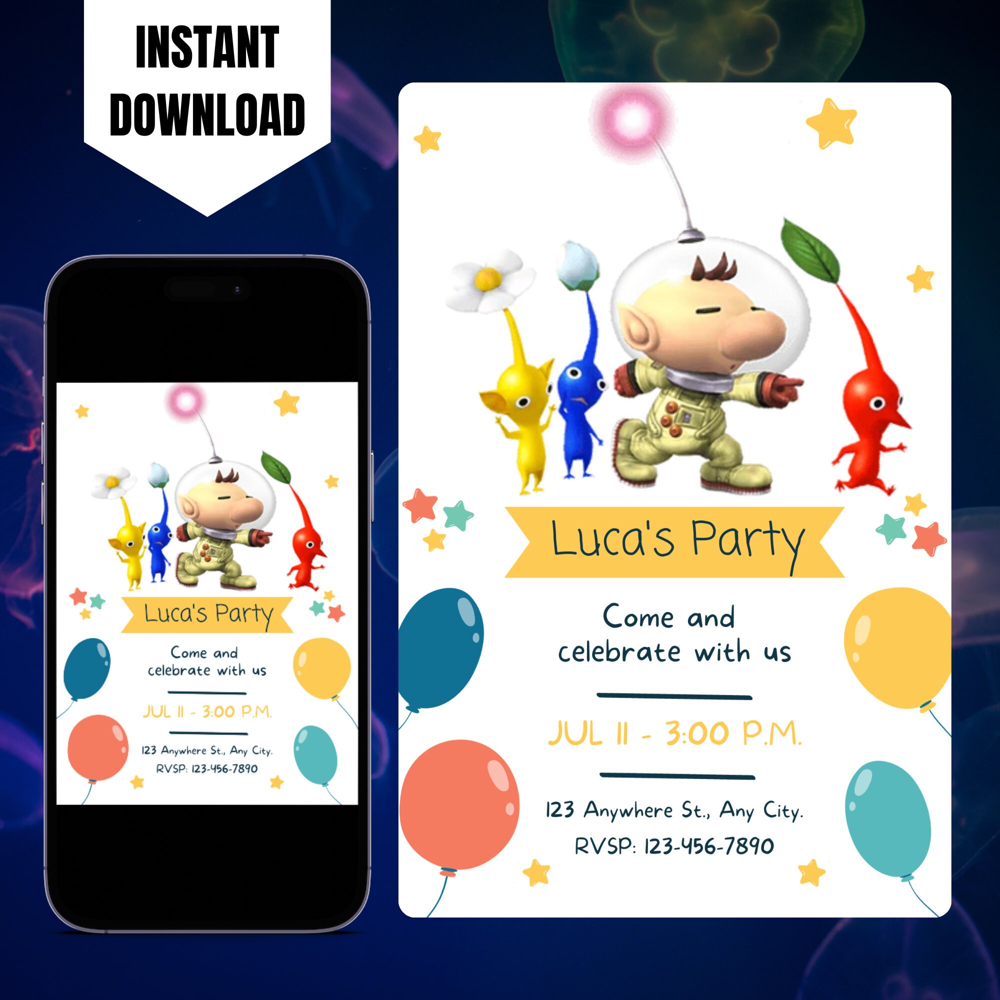 Editable Pikmin Invitation, Digital Pikmin Birthday Invitation ...