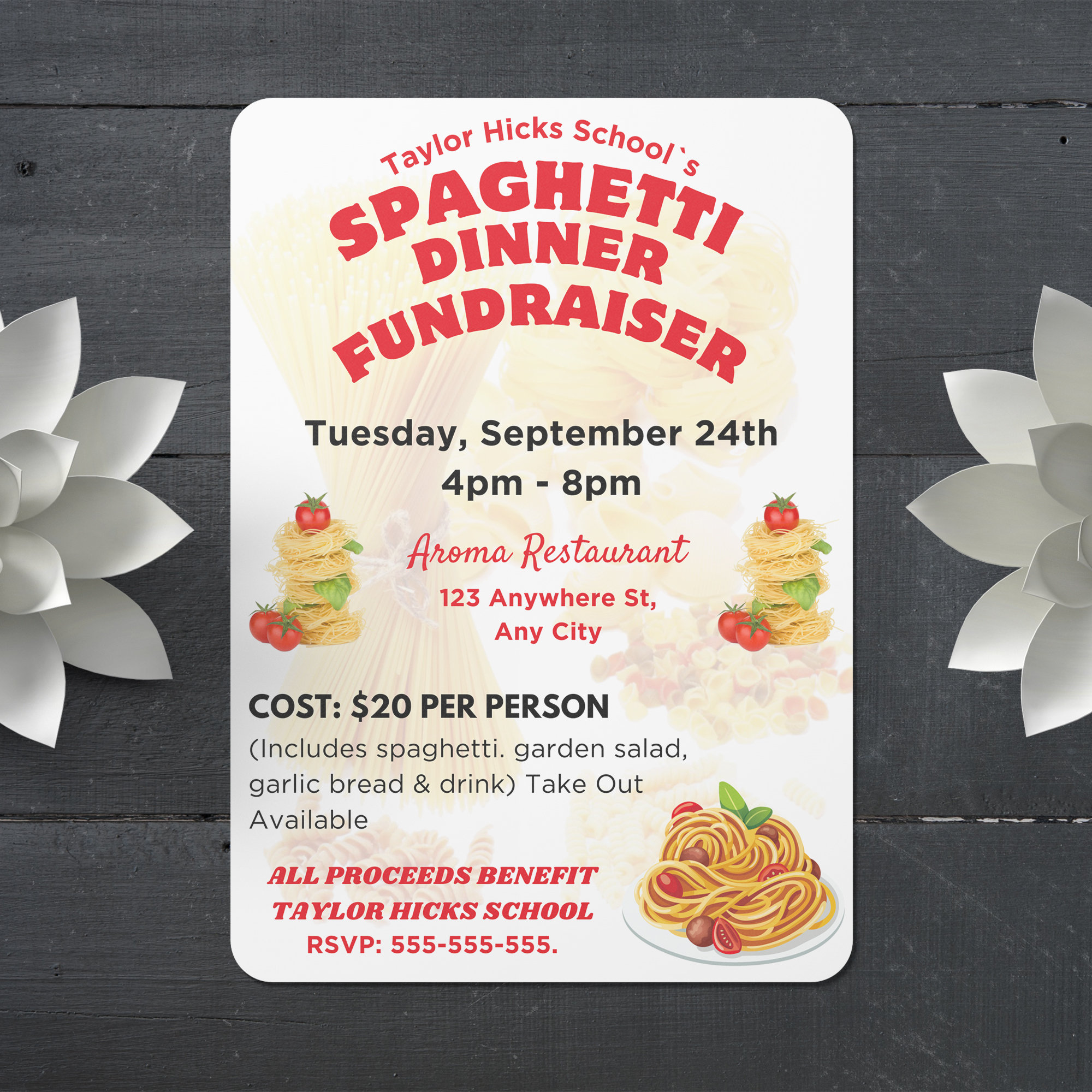 Editable Spaghetti Dinner Fundraiser Flyer Template, Digital Spaghetti ...