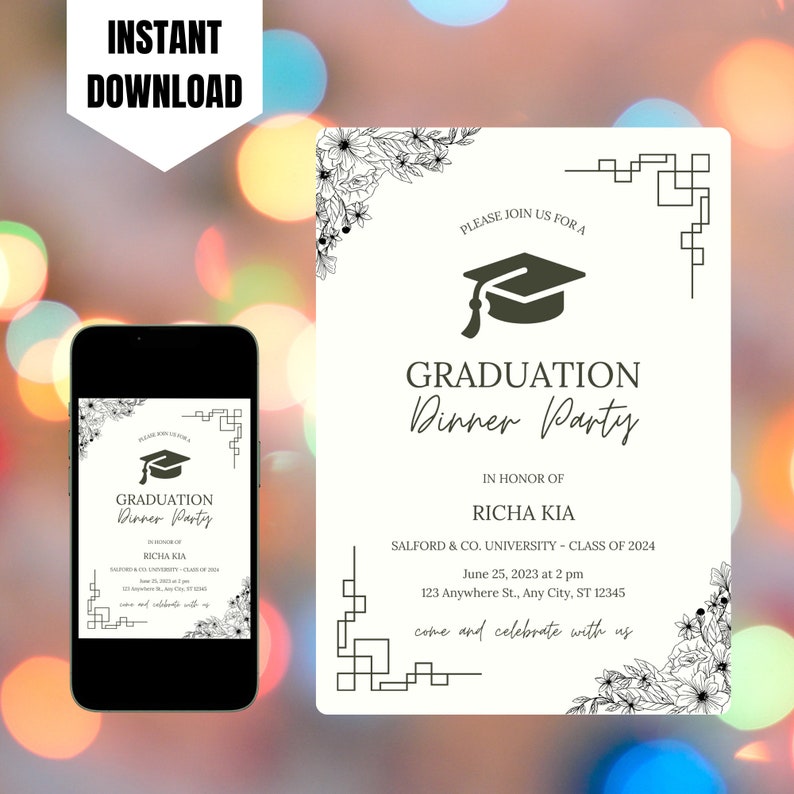 Digital Graduation Dinner Invitation Template, Printable Graduation ...