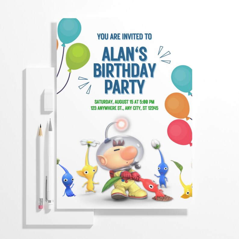 Editable Pikmin Invitation Digital Pikmin Birthday - Etsy