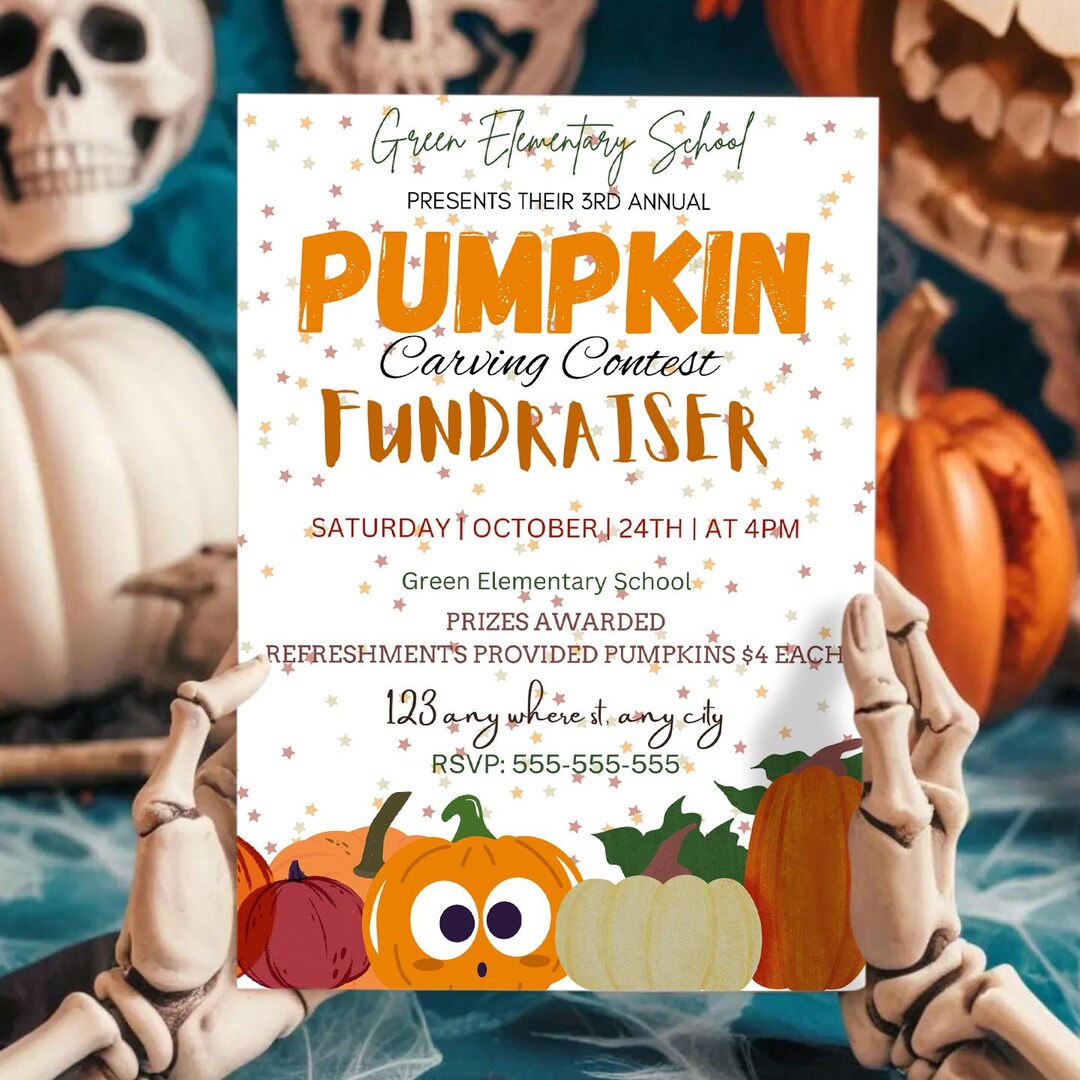 Editable Pumpkin Carving Contest Halloween Fundraiser Flyer, Digital ...
