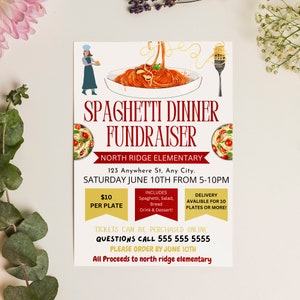 Editable Spaghetti Dinner Fundraiser Flyer Template, Digital Spaghetti ...