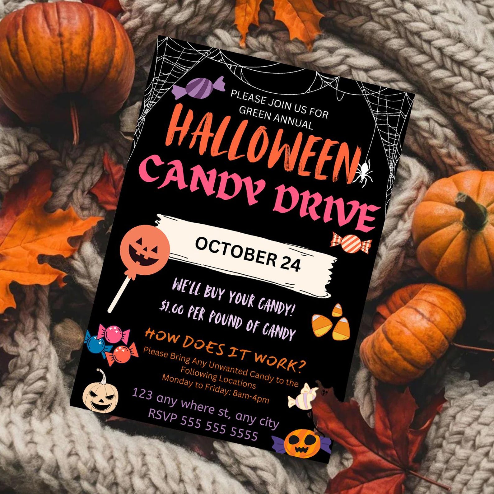 Editable Candy Drive Halloween Fundraiser Flyer, Digital Halloween ...