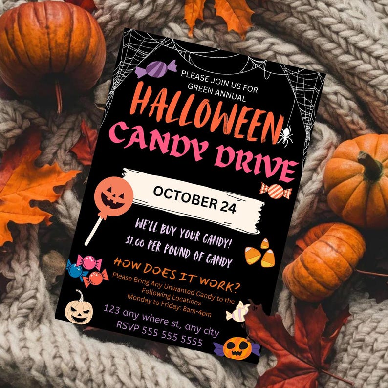 Editable Candy Drive Halloween Fundraiser Flyer, Digital Halloween ...