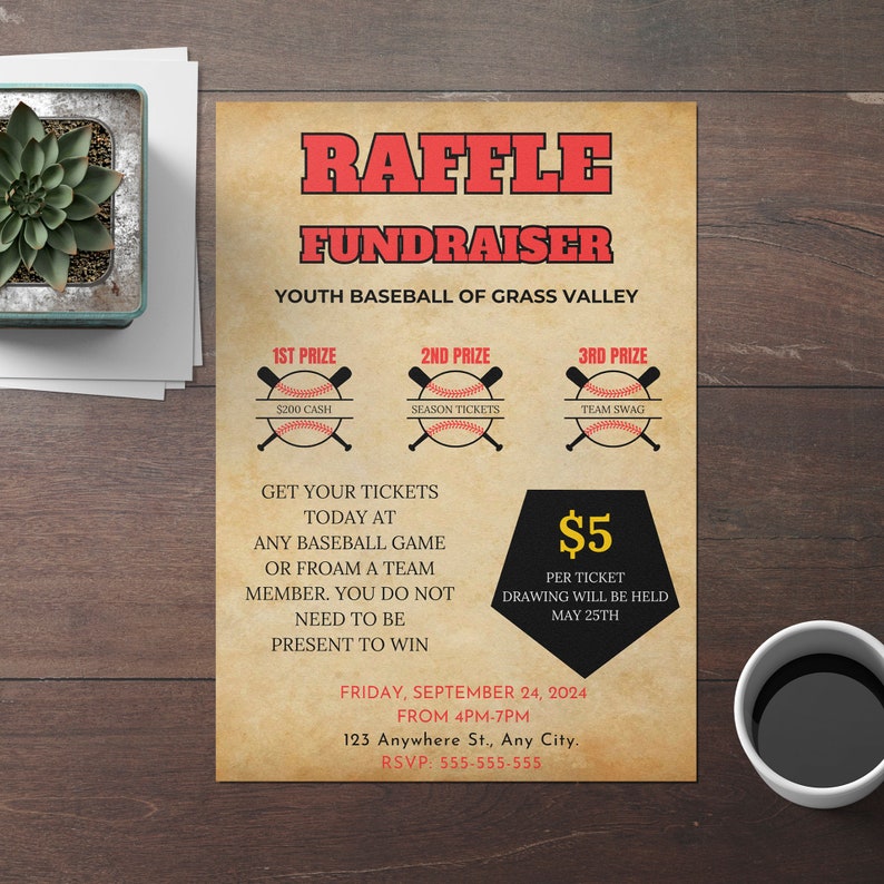 Editable Raffle Fundraiser Flyer Template, Digital Raffle Ticket ...