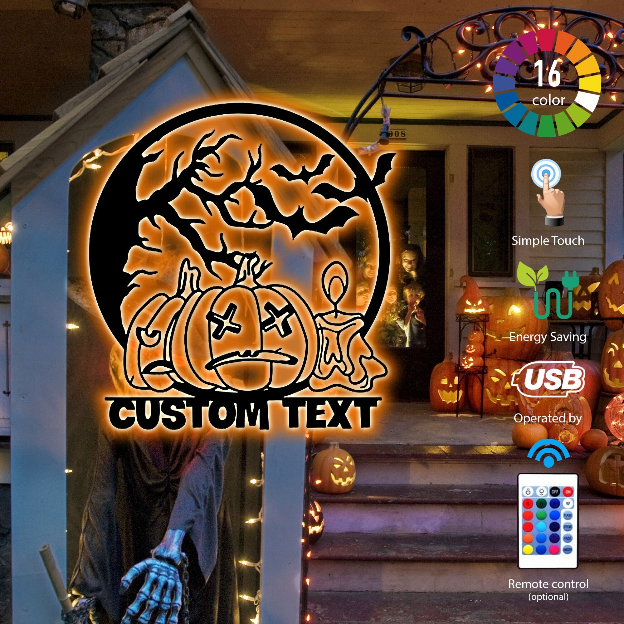 Custom Pumpkin Bat Halloween Led Metal Sign Halloween Wall - Etsy