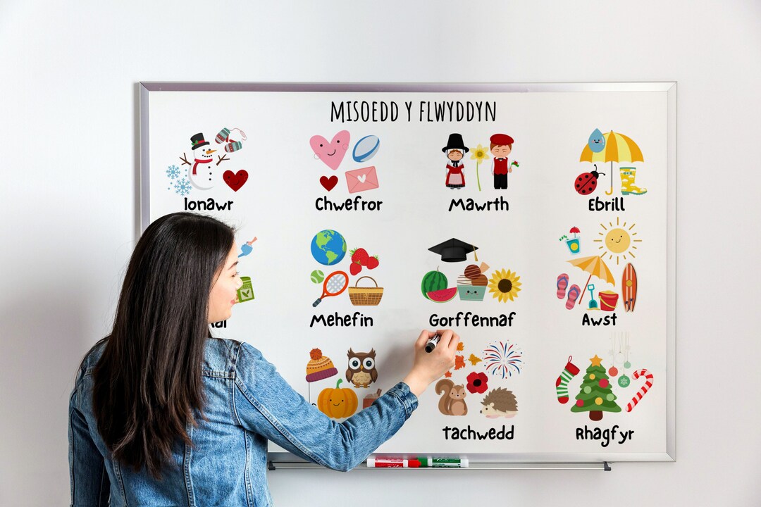 Misoedd Y Flwyddyn Welsh Educational Wallart Welsh Print Print Cymraeg ...