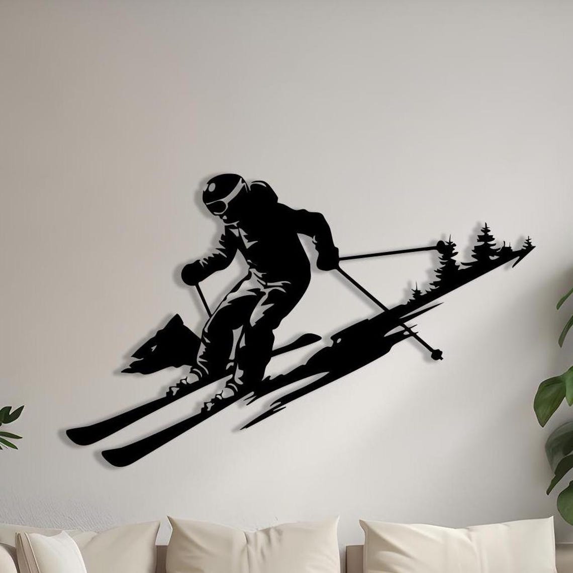 Art mural métal ski, décoration murale en métal aventure en montagne ...