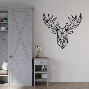 Geometric Moose Head Wall Art – Modern Polygon Metal Animal Decor for ...