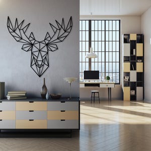 Geometric Moose Head Wall Art – Modern Polygon Metal Animal Decor for ...