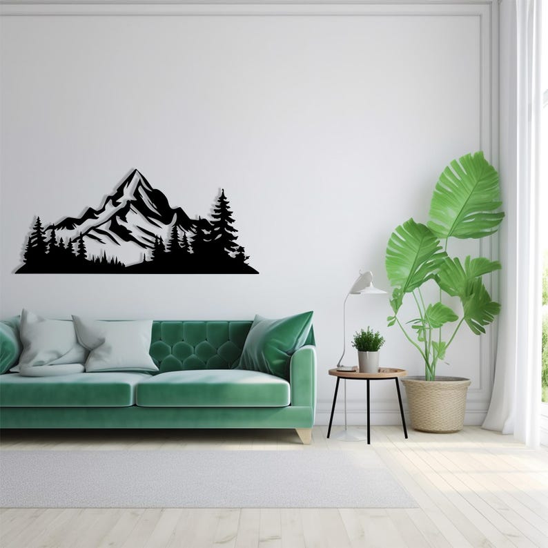 Mountain Forest Metal Wall Art, Living Room Metal Home Decor, Unique ...