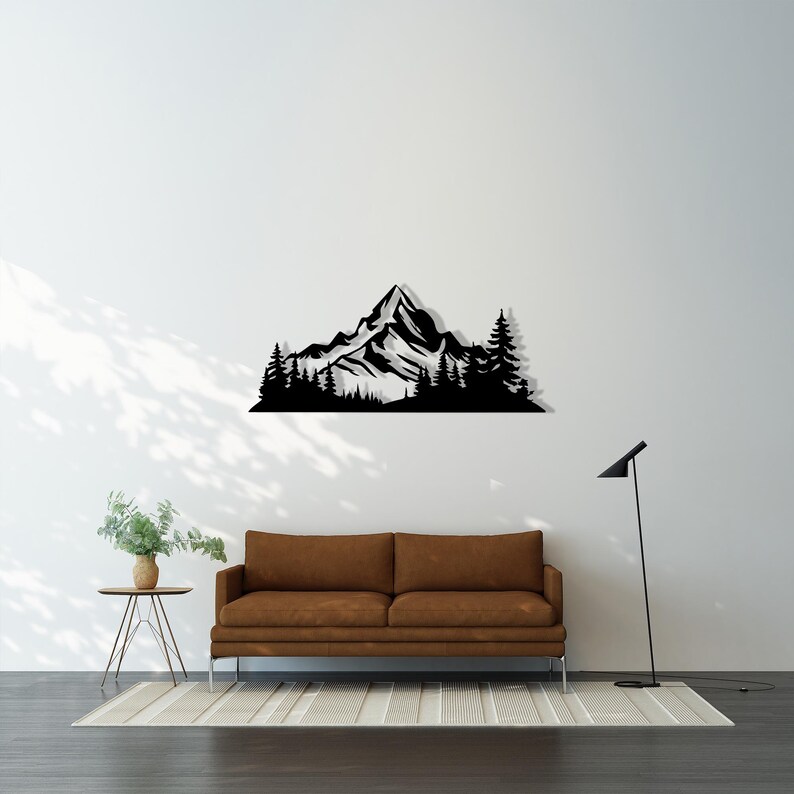Mountain Forest Metal Wall Art, Living Room Metal Home Decor, Unique ...