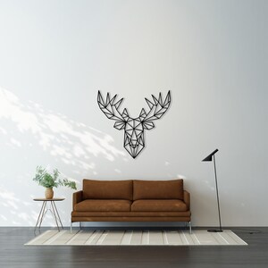 Geometric Moose Head Wall Art – Modern Polygon Metal Animal Decor for ...