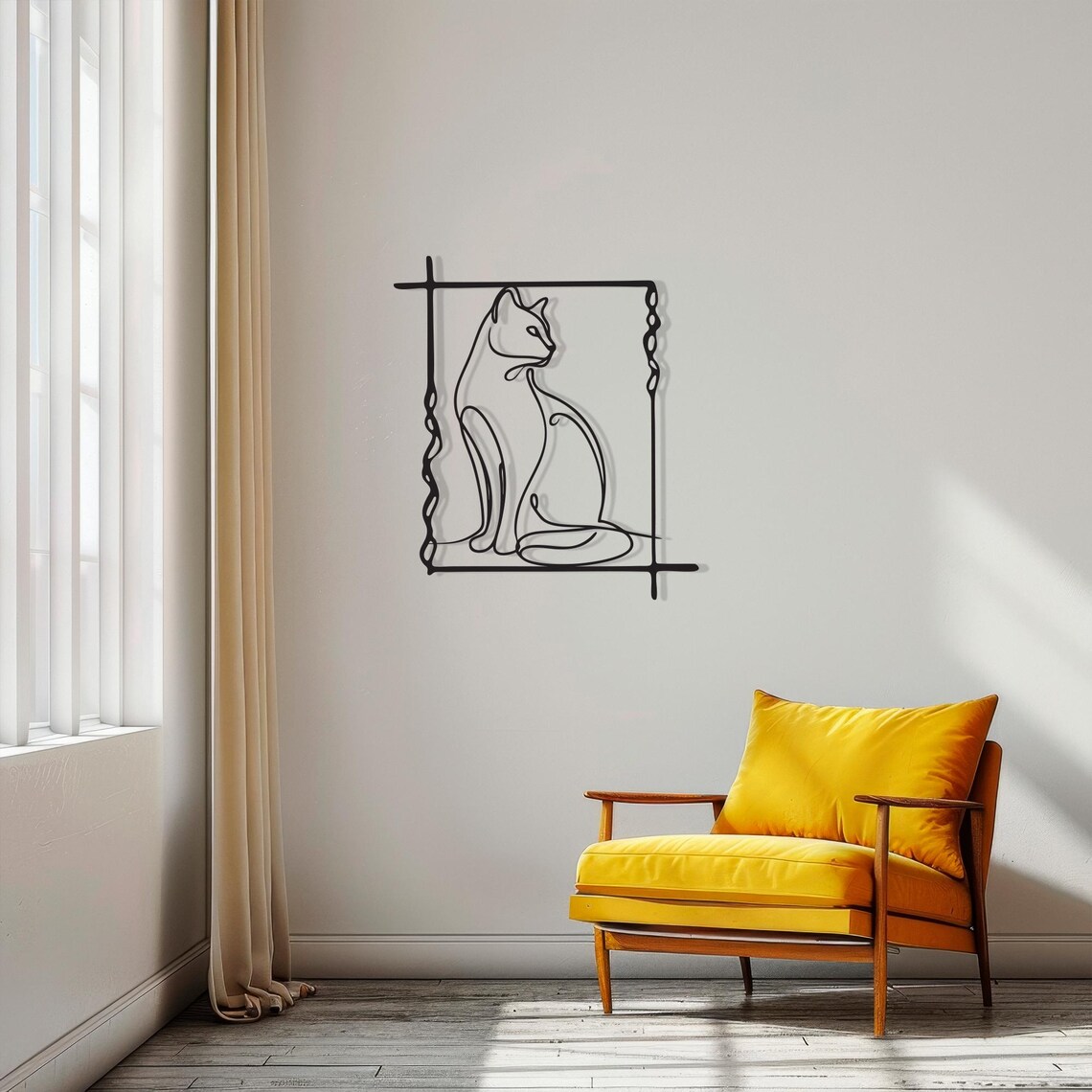 Minimalist Cat Line Art, Metal Wall Decor, Modern Home Accent, Unique ...