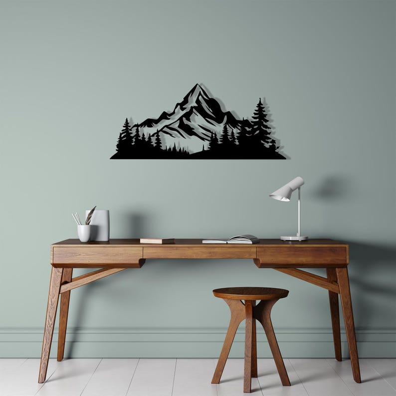 Mountain Forest Metal Wall Art, Living Room Metal Home Decor, Unique ...