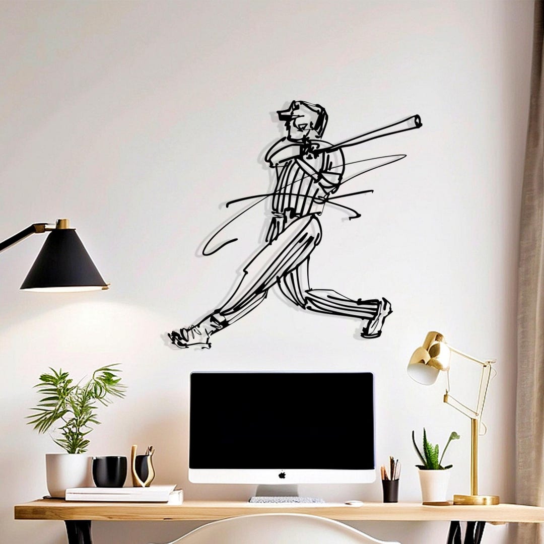 Baseball Player Metal Wall Art for Sports Room Decor, Line Art Baseball ...