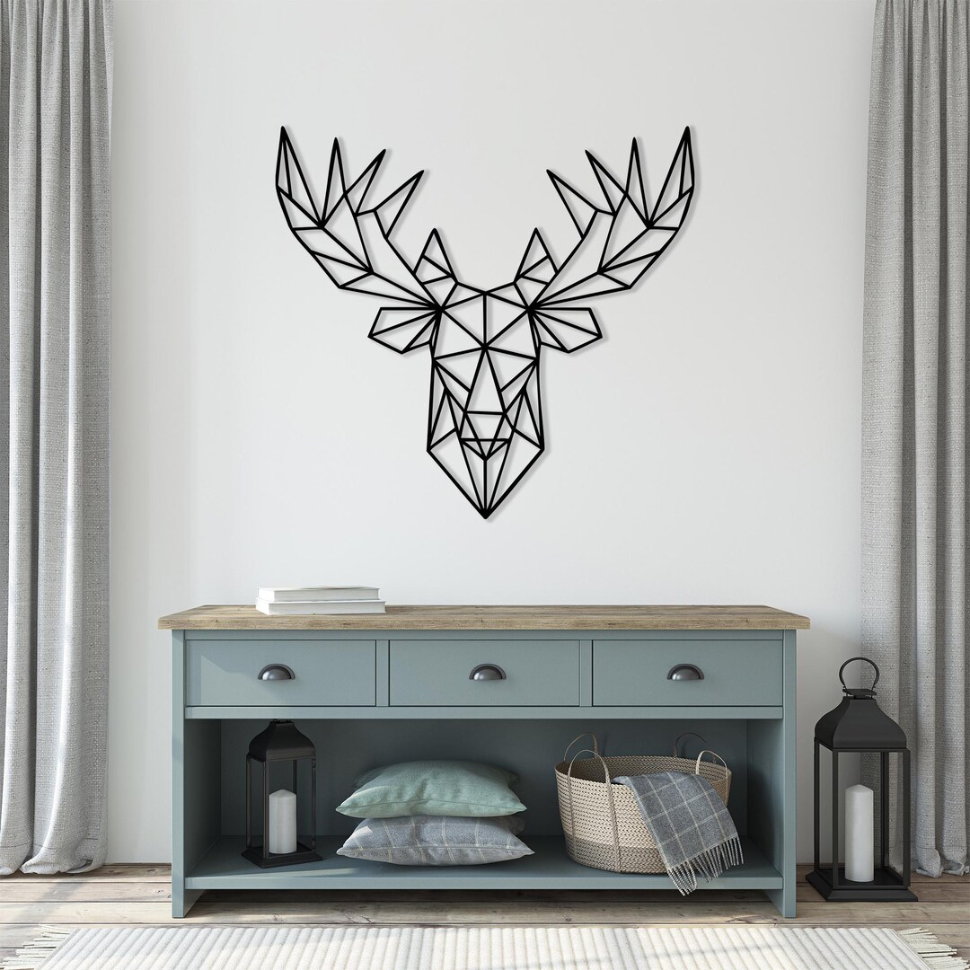 Geometric Moose Head Wall Art – Modern Polygon Metal Animal Decor for ...