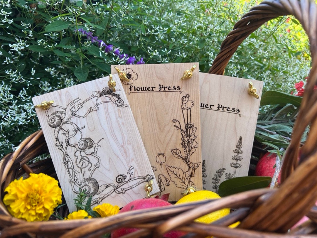 Flower Press 4 Sizes | Various Designs | Solid Wood | Solid Brass ...