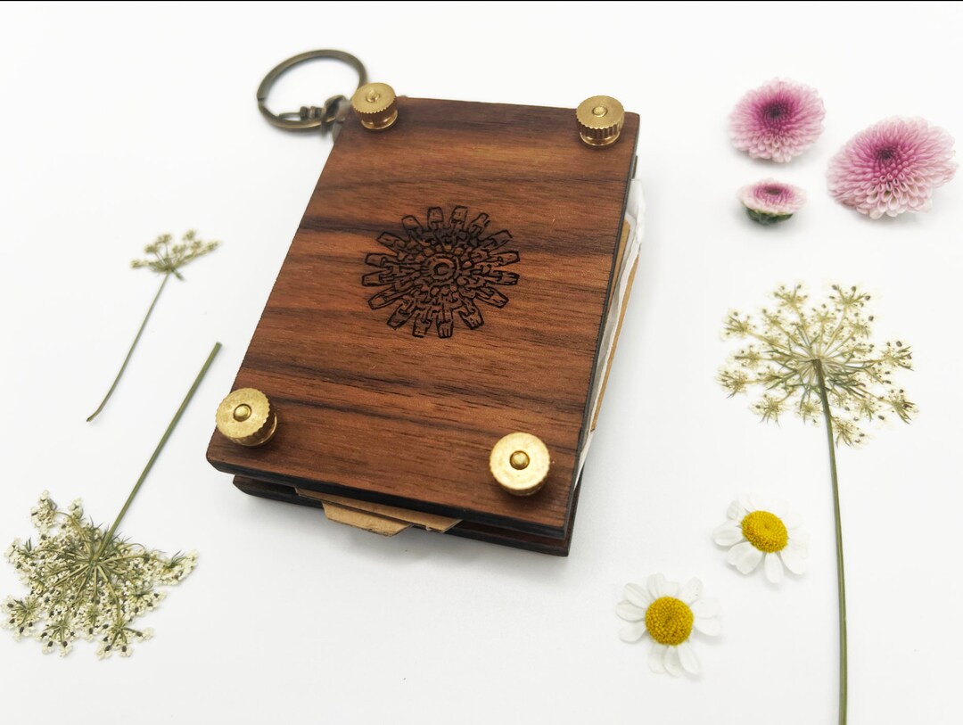 Flower Press Keychain | Various Designs | Solid Wood | Solid Brass ...