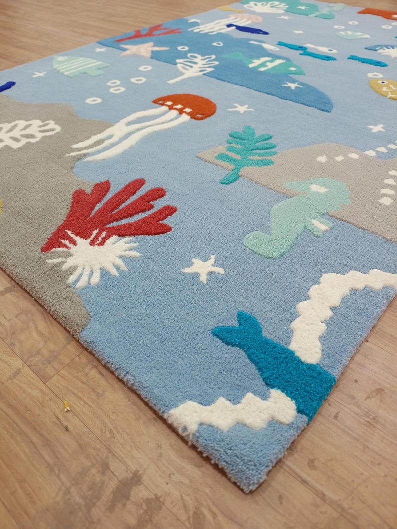 Under the Sea Rug, Hand Tufted Rug, 100% New Zealand Wool Rug ...