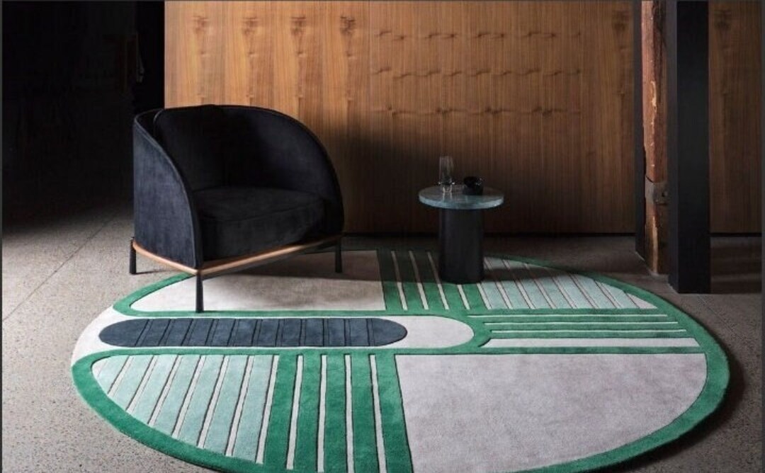 Green Round Shape Hand Tufted Rug Made of 100% New Zealand Wool Area ...
