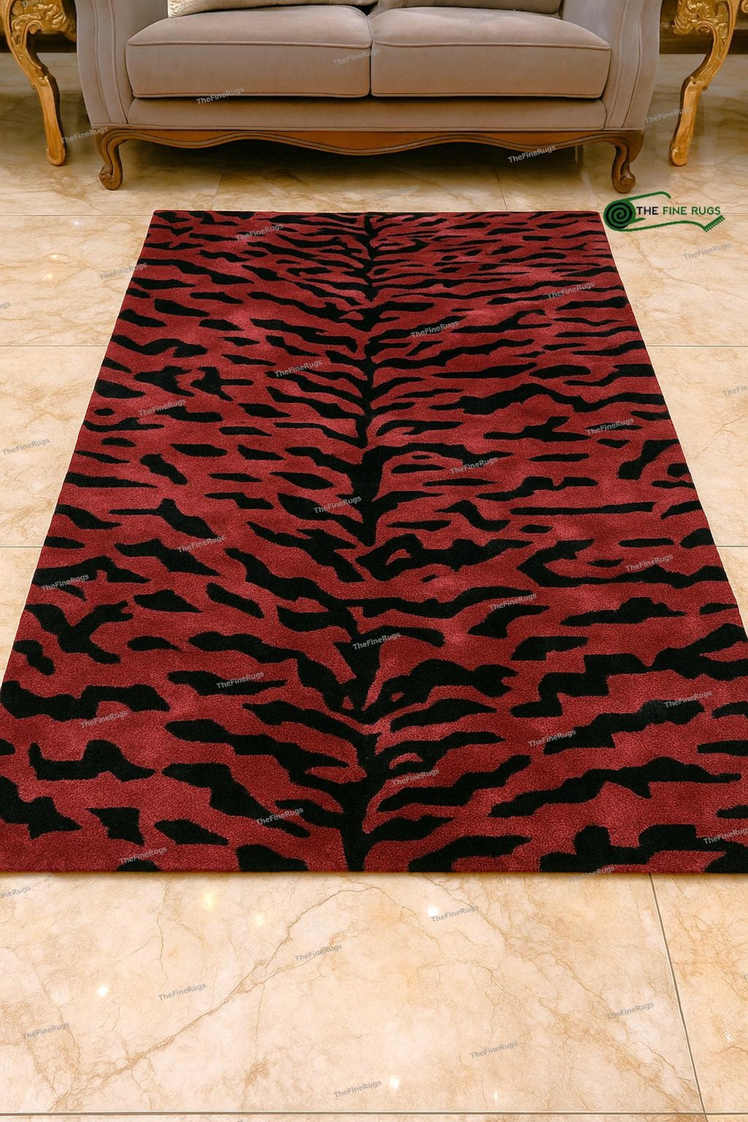 Red Tiger Stripes Wool Rug: Hand Tufted Animal Print - Etsy