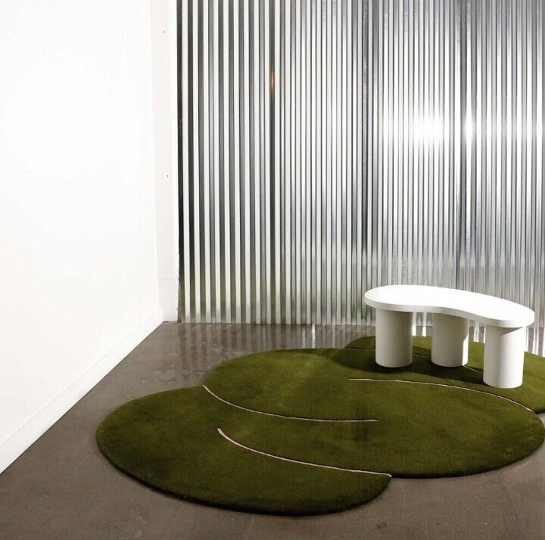 Irregular Shaped Hand Tufted Rug, 100% Wool Rug, Handmade Green Carpet ...