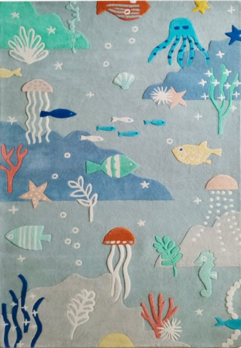 Under the Sea Rug, Hand Tufted Rug, 100% New Zealand Wool Rug ...