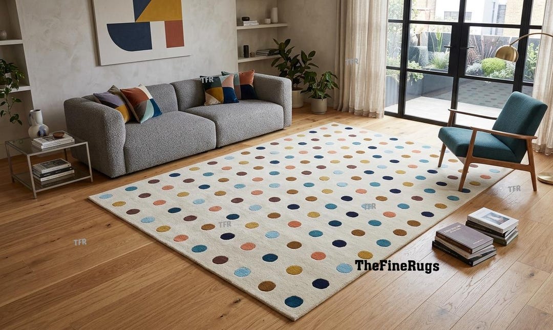 Polka Dot Wool Rug | Hand-tufted 100% Wool Rug | Colorful Dotted Carpet ...