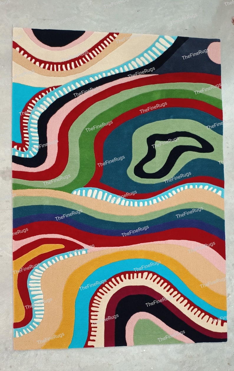 Multi Colour Abstract Hand Tufted Rug Made of 100% New Zealand Wool ...