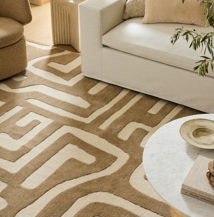 Unique Maze Abstract Hand Tufted Rug 100% New Zealand Wool Made Area ...