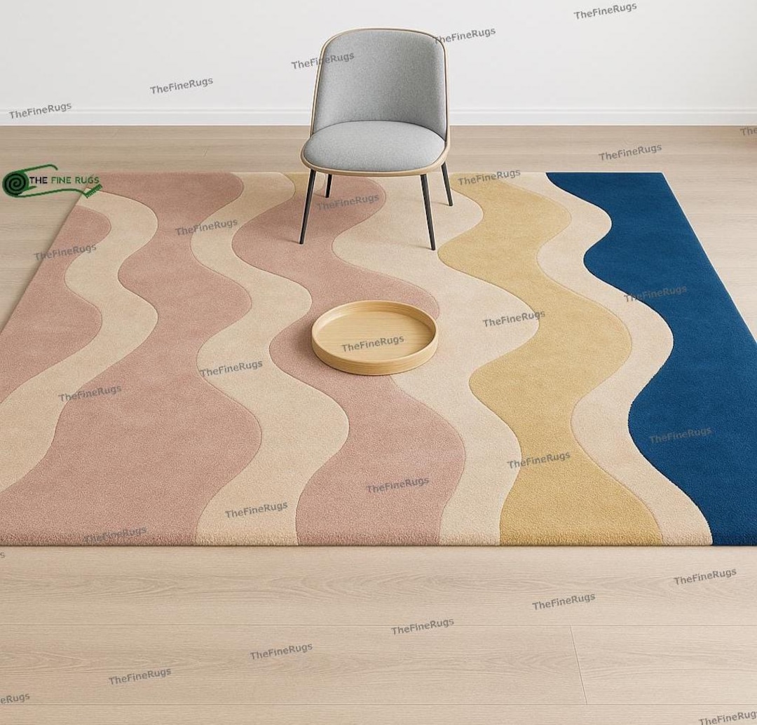 Pastel Wool Rug With Wave Design –hand Tufted Modern Carpet for Home ...