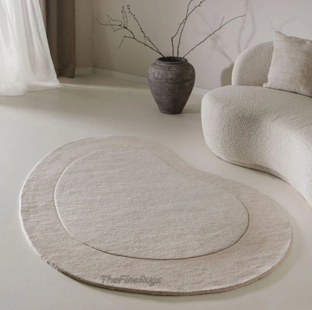 White Kidney Shaped Hand Tufted Rug 100% New Zealand Wool Area Rug ...