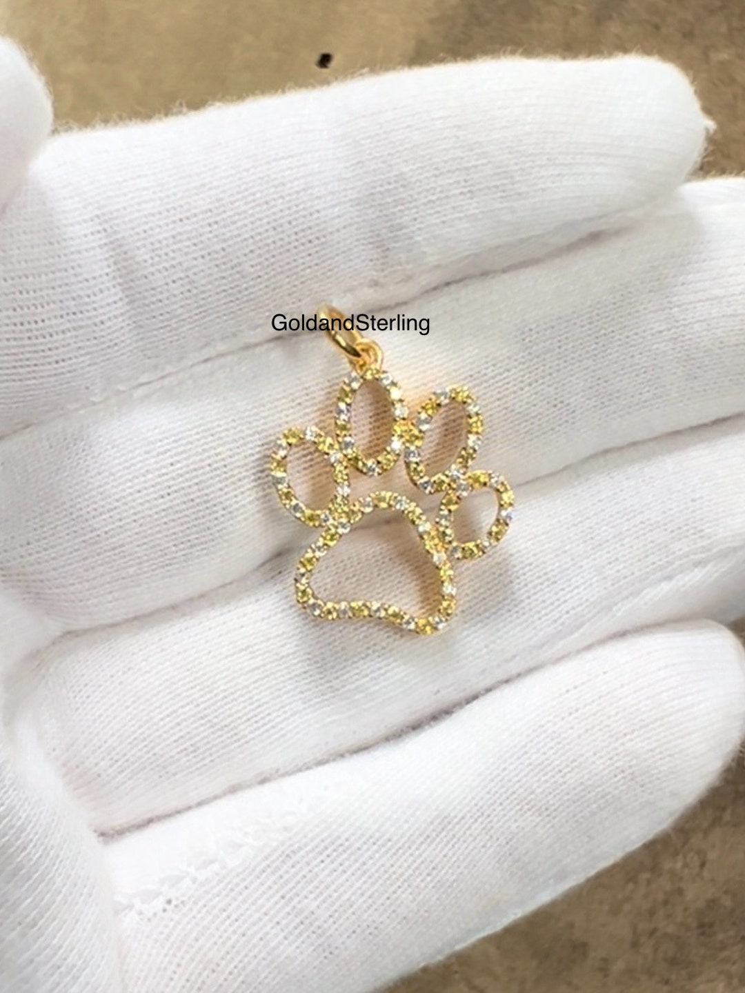 925 Silver Gold Diamond Dog Paw Necklace, Silver Cat Dog Paw Print ...