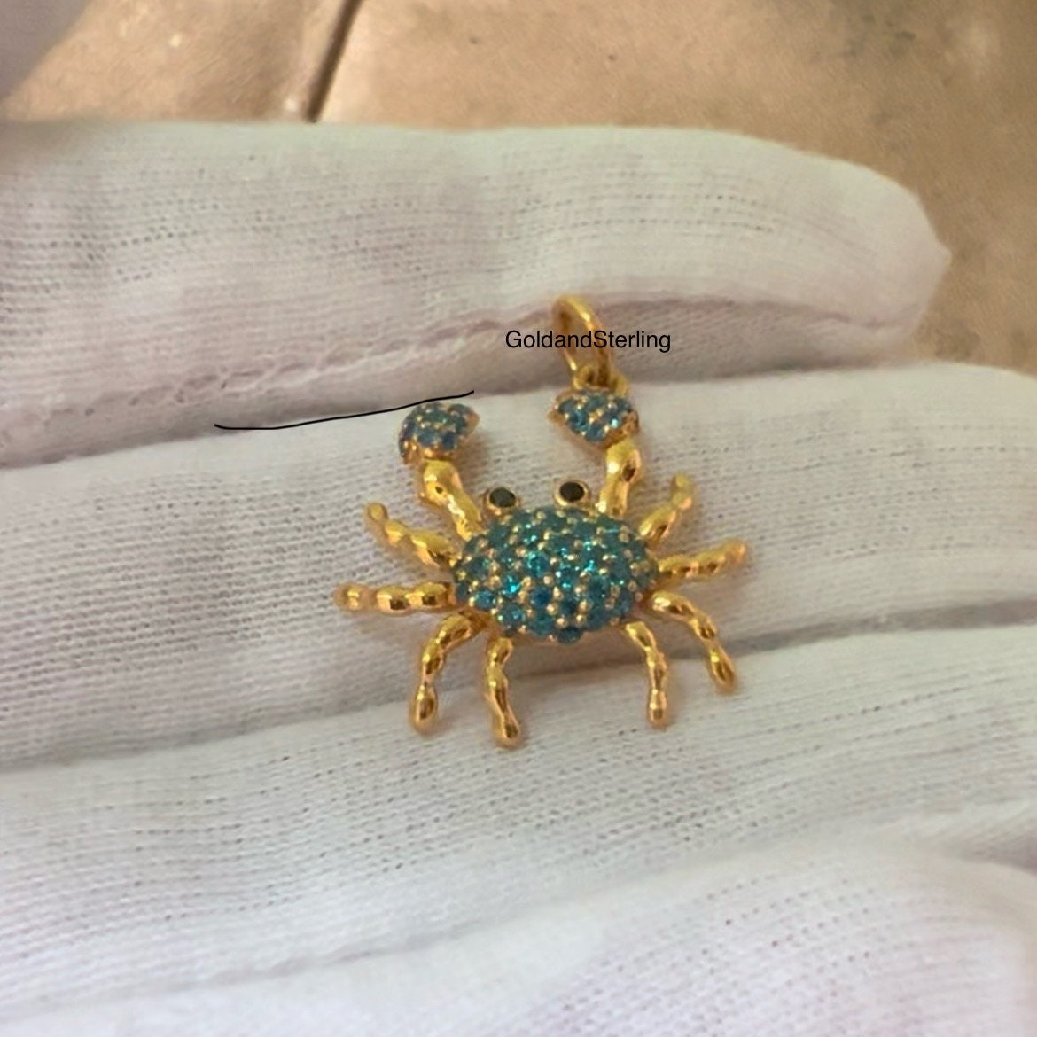 925 Silver & 14k Solid Gold Sea Blue Crab Pendant, 925 Silver Blue ...