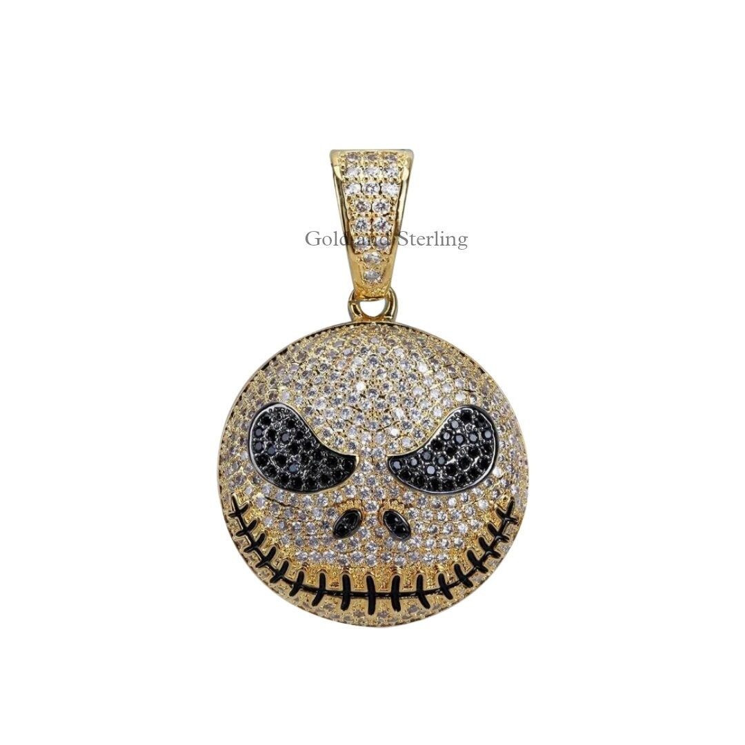 14k Solid Gold Diamond Jack Skellington 925 Silver Hip Hop - Etsy