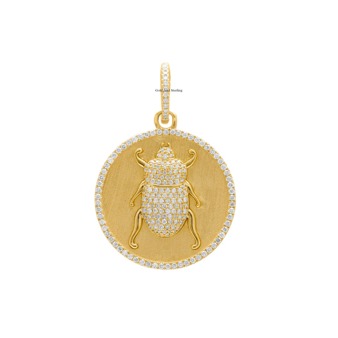 925 Silver & 14k Solid Gold Lady Bug Pendant, Silver Ladybug Diamond ...