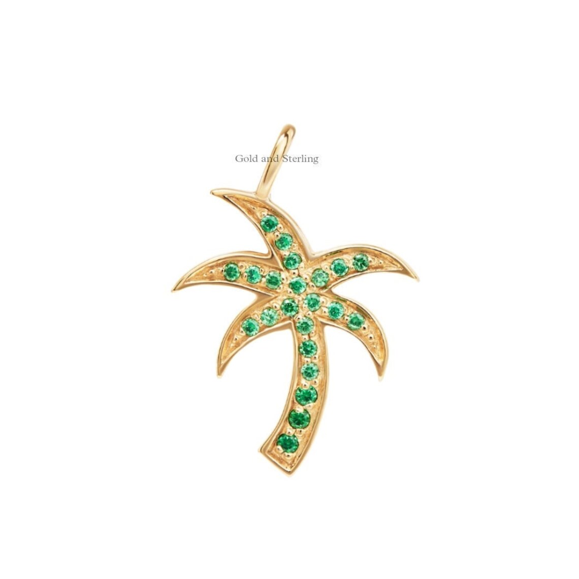 14k Solid Gold Diamond Palm Tree Necklace, Yellow Gold Palm Tree Charm ...