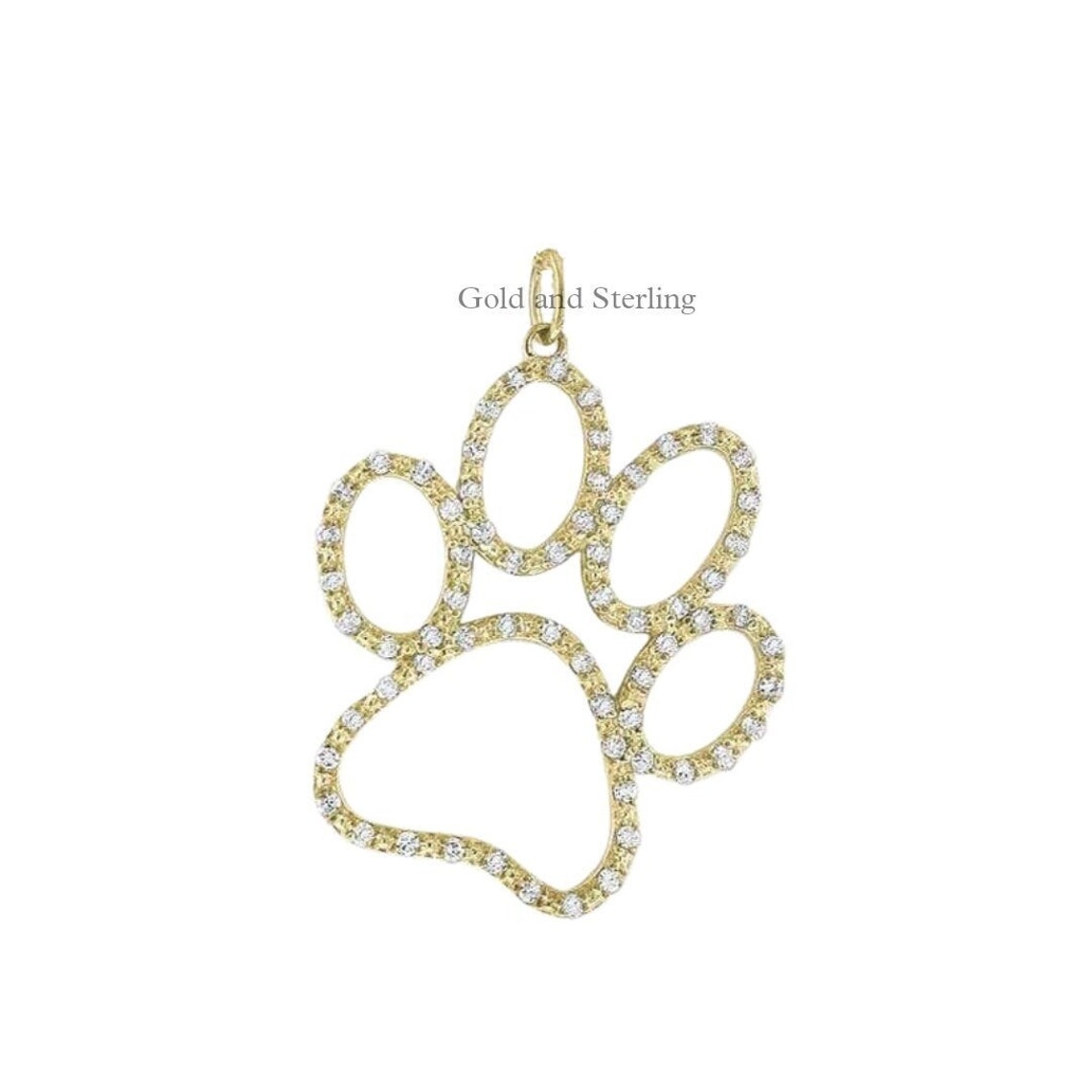 925 Silver & 14k Solid Gold Diamond Dog Paw Necklace, Silver Cat Dog ...