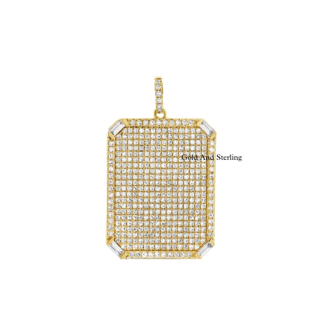 925 Silver & 14k Solid Gold Moissanite Dog Tag Charm, Designer Dog Tag ...