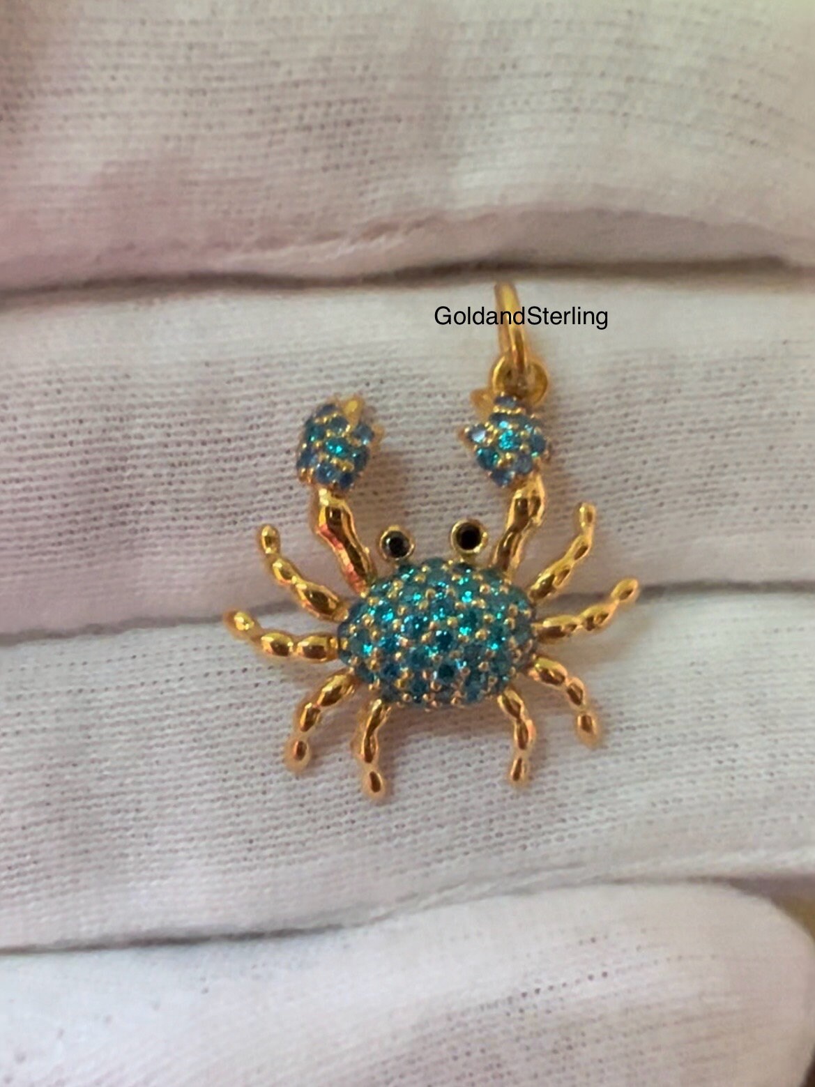925 Silver & 14k Solid Gold Sea Blue Crab Pendant, 925 Silver Blue ...