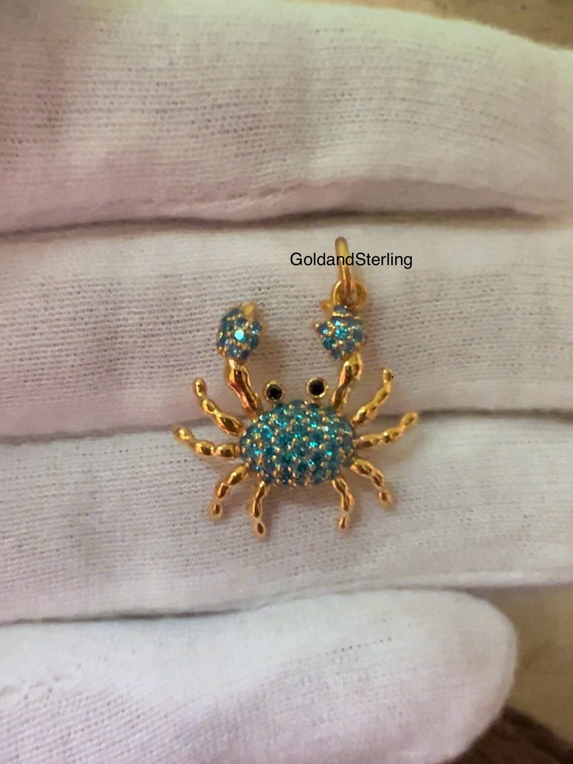 925 Silver & 14k Solid Gold Sea Blue Crab Pendant, 925 Silver Blue ...