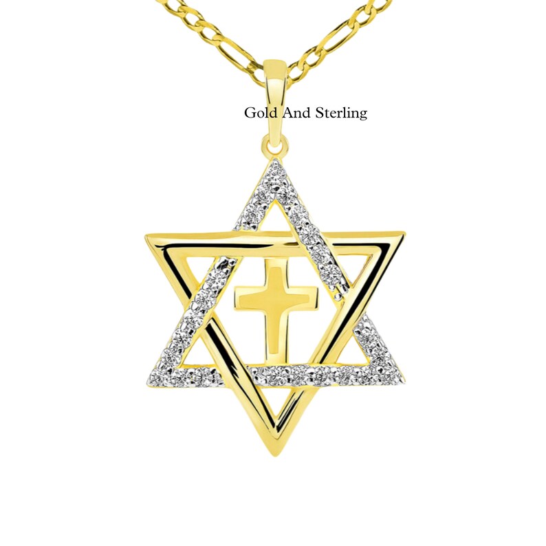 925 Silver & 14k Solid Gold Messianic Star of David, 925 Silver ...