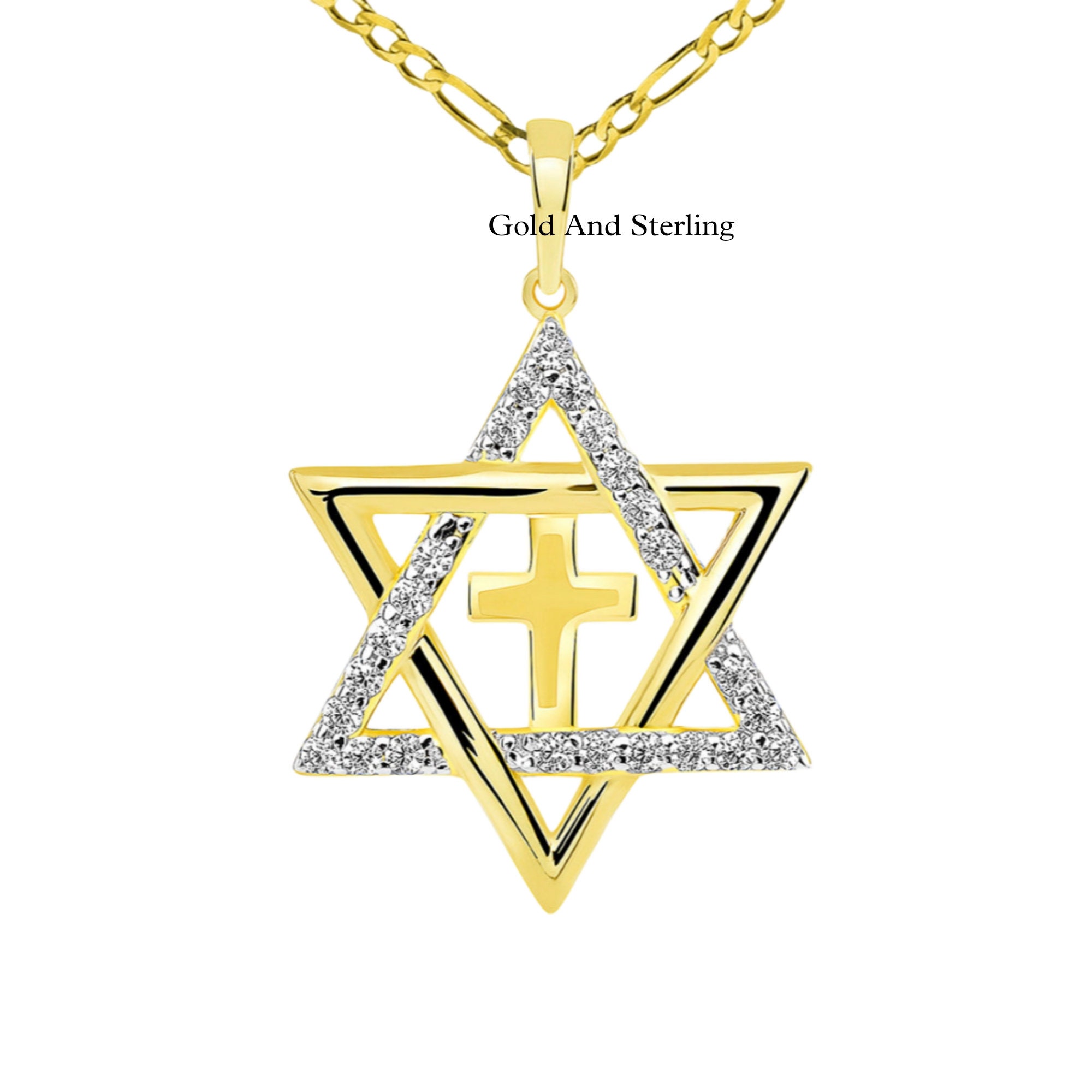 925 Silver & 14k Solid Gold Messianic Star of David, 925 Silver ...