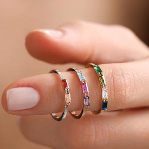 Baguette Birthstone Ring,custom Birthstone Ring,custom Stackable Gemstone Ring,perfect for ...