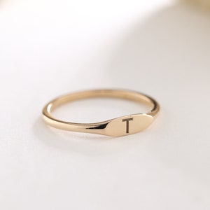 14k Solid Gold Inıtıal Ring, Custom Letter Ring,initial Ring, Personalized Signet Ring,mini ...