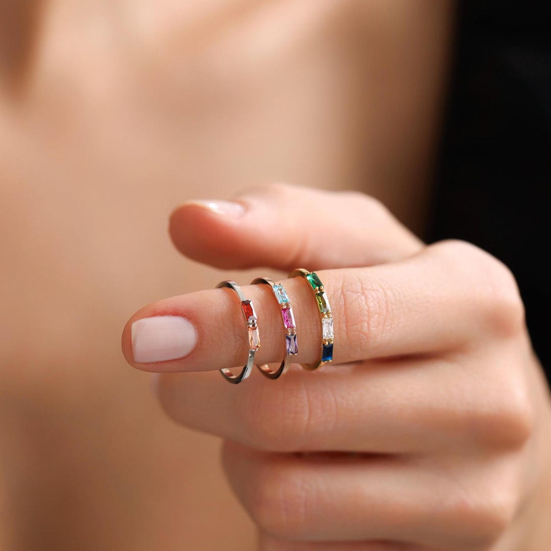 Baguette Birthstone Ring,custom Birthstone Ring,custom Stackable Gemstone Ring,perfect for ...