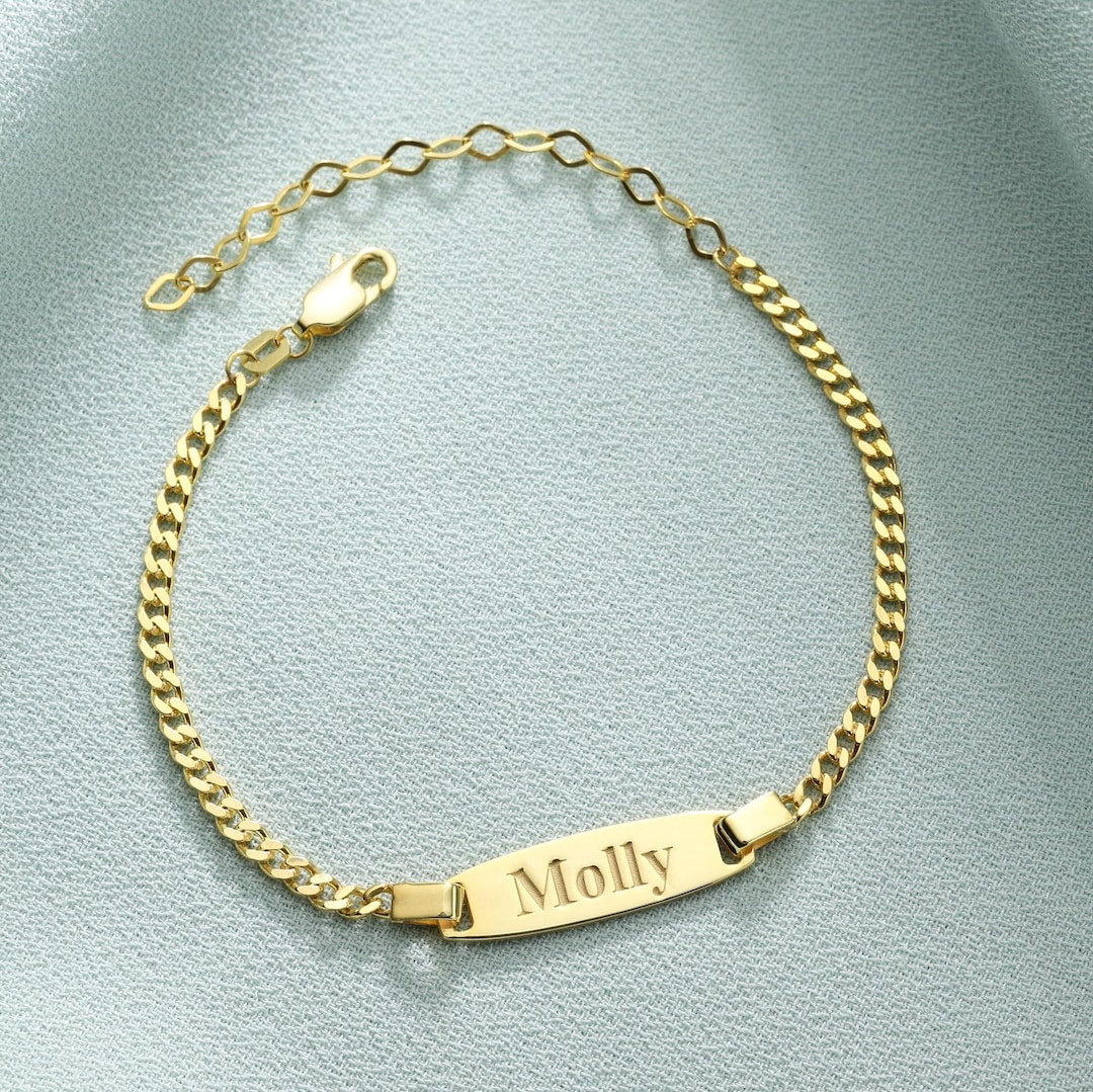 14k Solid Gold Baby Name Bracelet , Baby Id Bracelet , Custom Baby ...