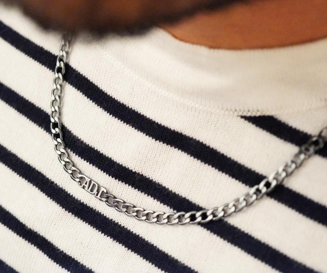 Cuban Chain Mens Name Necklace , Custom Name Necklace , Mens Initial ...