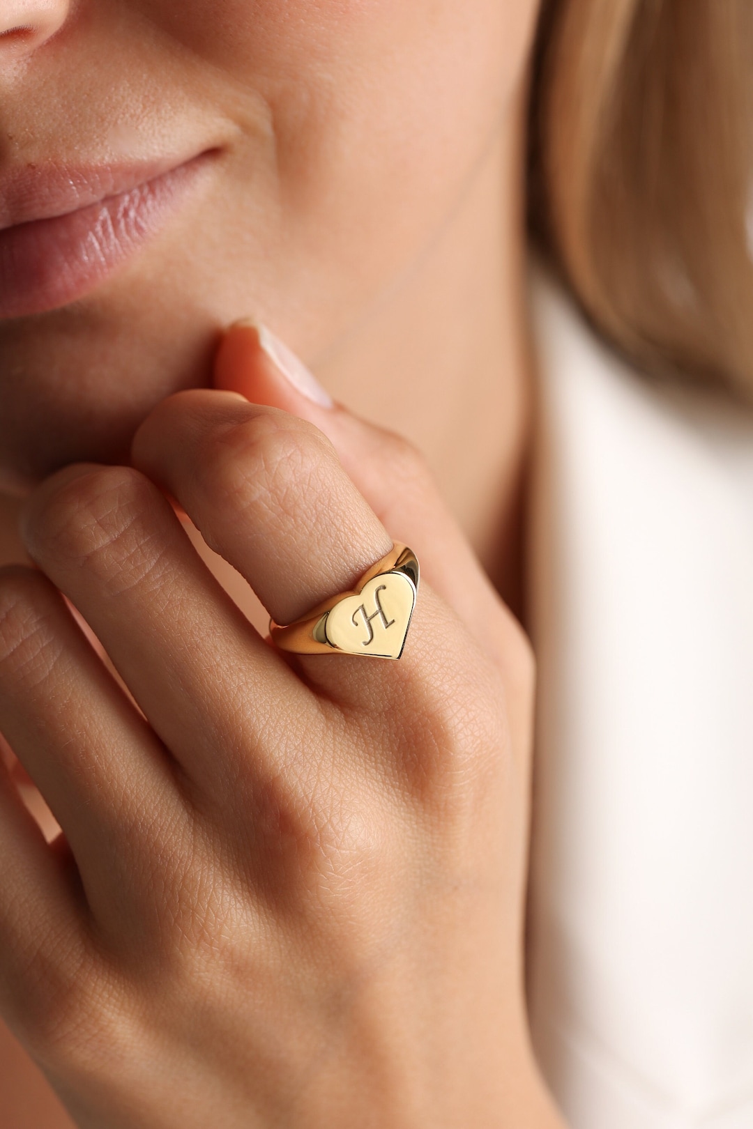Personalized Heart Signet Ring: Engraved Initial, Sterling Silver ...